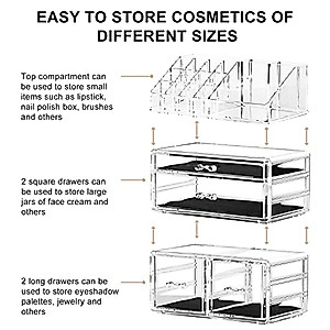 DreamGenius Makeup Organizer 3 Pieces Acrylic Cosmetic Storage Drawers Organizer for Vanity and Bathroom, Stackable Cosmetic Organizer Countertop with 4 Drawers