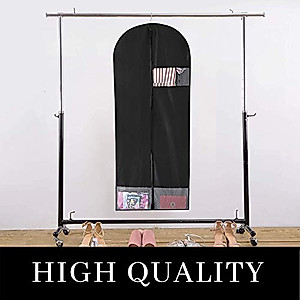 42 Inch Black Garment Bag Breathable for Suit Dress with Large Clear Window and Mesh Pockets
