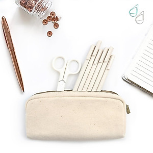 Pencil Pen Case, Dobmit Big Capacity Pencil Pouch Canvas Makeup Bag for Girls and Boys Durable Office Stationery Organizer - Beige