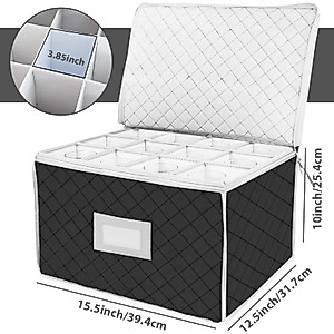 Xmasorme Wine Glass Storage Boxes with Dividers 2 pack, China Storage Containers Chest,Holds 12 Wine Glass or Crystal Glassware with Dividers and Label Window for Moving,Picnic(Black)