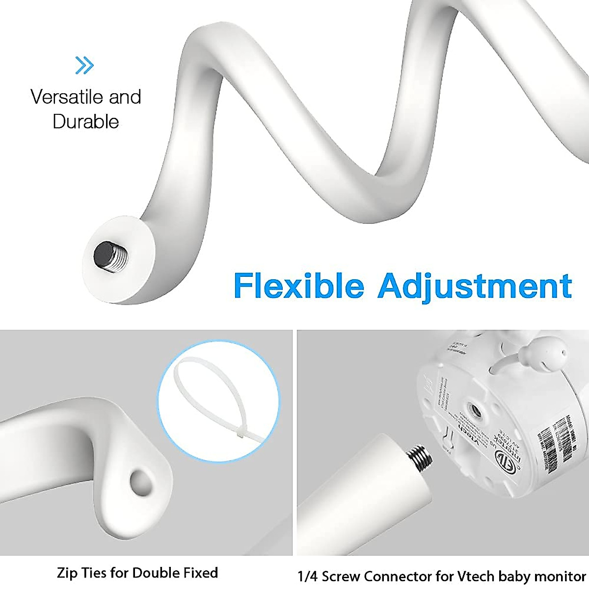 Anbage Baby Monitor Mount Baby Camera Holder Flexible Twist Mount Compatible with Vtech Monitor VM901, Vtech Monitor VM919, Attached for Crib, Shelves or Other Places (1 Pack)