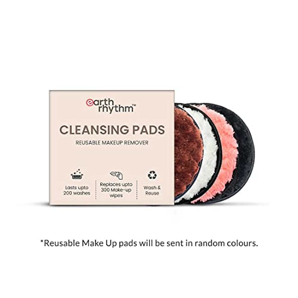 Earth Rhythm Reusable Makeup Remover Pads | Makeup remover wipes | Remover waterproof makeup - Pack of 4