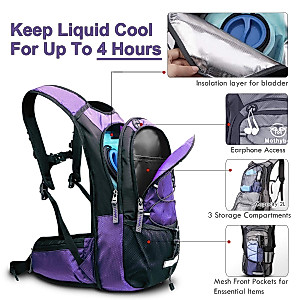 Mothybot Hydration Pack, Insulated Hydration Backpack with 2L BPA Free Water Bladder and Storage, Hiking Backpack for Men, Women, Kids for Running, Cycling, Camping - Keep Liquid Cool up to 5 Hours