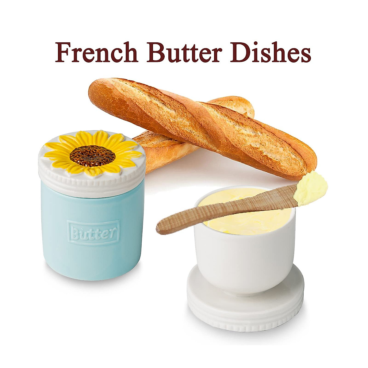 Butter Crock Butter Keeper French Butter Crock Sunflower Blue Butter Saver Blue Butter Keeper Crock With Water Line