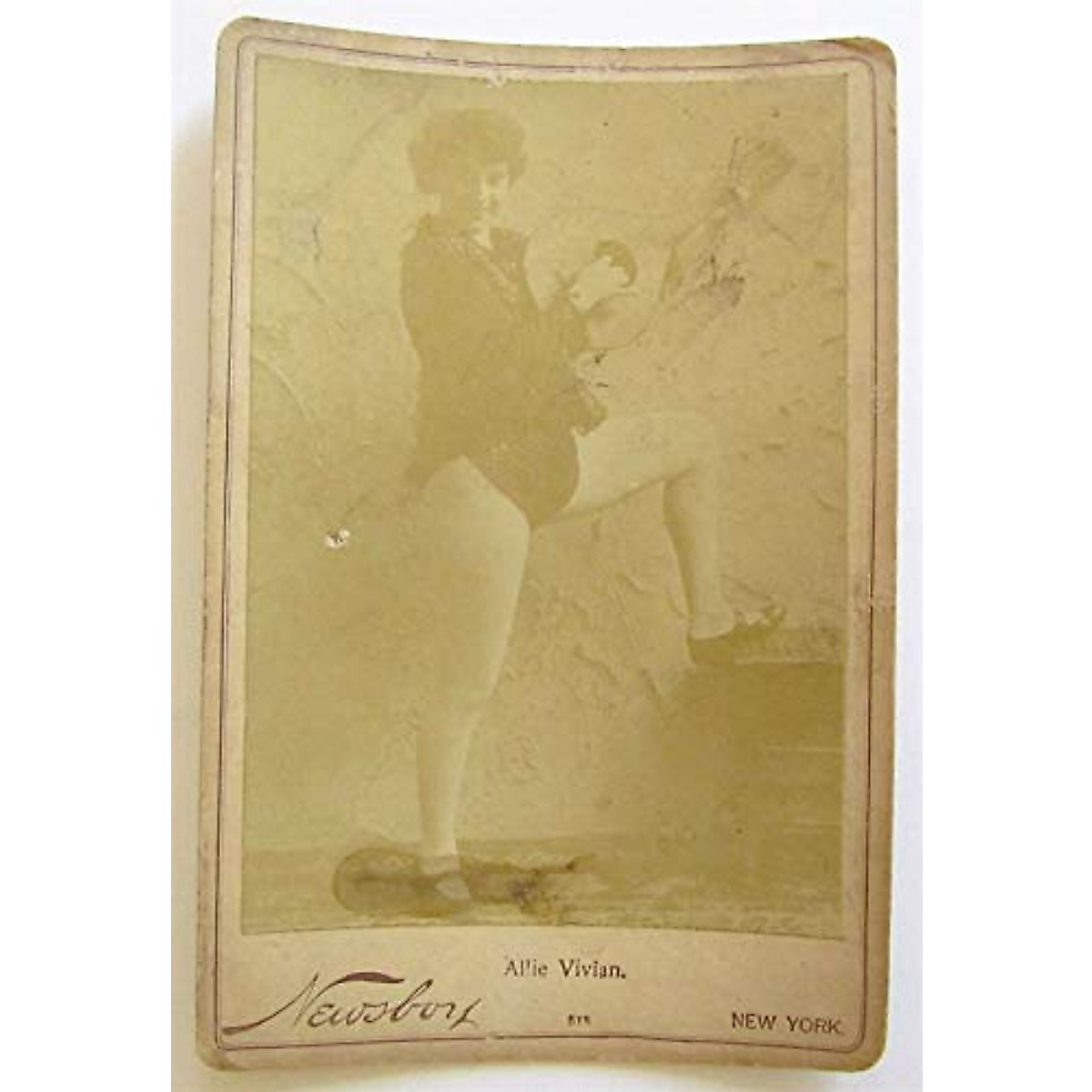 VICTORIAN antique CABINET PHOTO ACTRESS ALLIE VIVIAN w/MANDOLIN by NEWSBOY