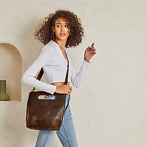 S-ZONE Vintage Genuine Leather Tote Bag for Women Large Shoulder Purse Handbag with Clutch Bag