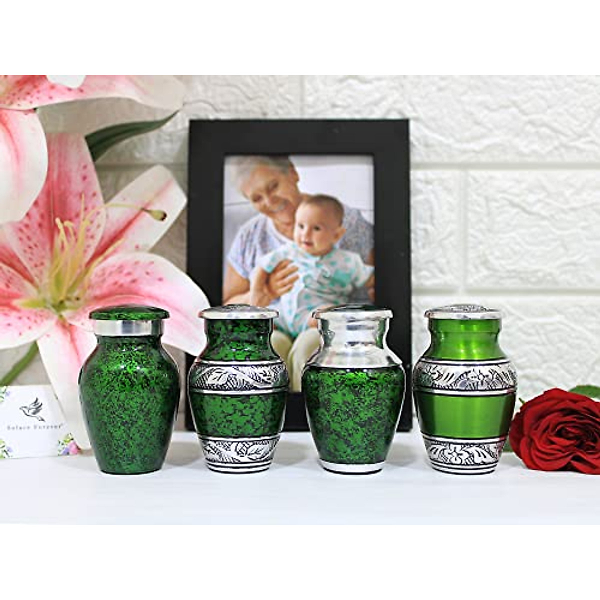 Green Keepsake Urns - Small Urns for Human Ashes Set of 4 with Premium Box & Bags - Handcrafted Green Urns - Mini Cremation Urns for Ashes Adults Male & Female - A Lasting Tribute to Your Loved One