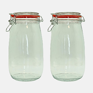 Generic Airtight wide mouth glass jar with lid 51oz 1.5 liter set of 2. Clear Glass Kitchen, Pantry Organizer. Keep your food, grains coffee, tea, cookies and candies dry, fresh. (Oval PC11002-C)