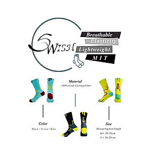 Swish Race Road Cyclocross Mountain Gravel Bicycle Bike Sports Cycling Socks Cooling Fibers 3-pairs in Black/Green/Blue colors also for Hiking,Jogging,Yoga,Running use (3 packs in each color, L)