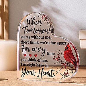 Yulejo Red Cardinal Gifts Sympathy Gifts Memorial Gift for Loss of Loved One Sympathy Decorations Acrylic Glass Heart Memorial Gift Table Centerpieces Remembrance Decor (Novelty Style)