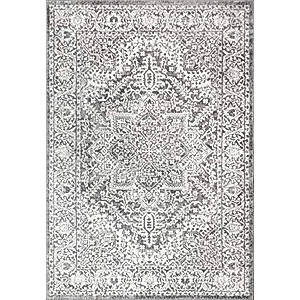 JONATHAN Y MDP100A-8 Modern Persian Vintage Medallion Indoor Area -Rug Country Floral Easy -Cleaning Bedroom Kitchen Living Room, 8 X 10, Light Grey