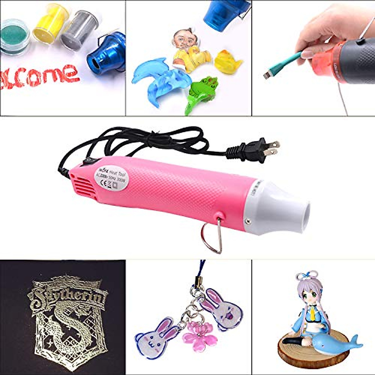 Heat Gun,mofa Hot Air Gun Tools Shrink Gun with Stand For DIY Embossing And Drying Paint Multi-Purpose Electric Heating Nozzle 300W 110V(Pink,White)