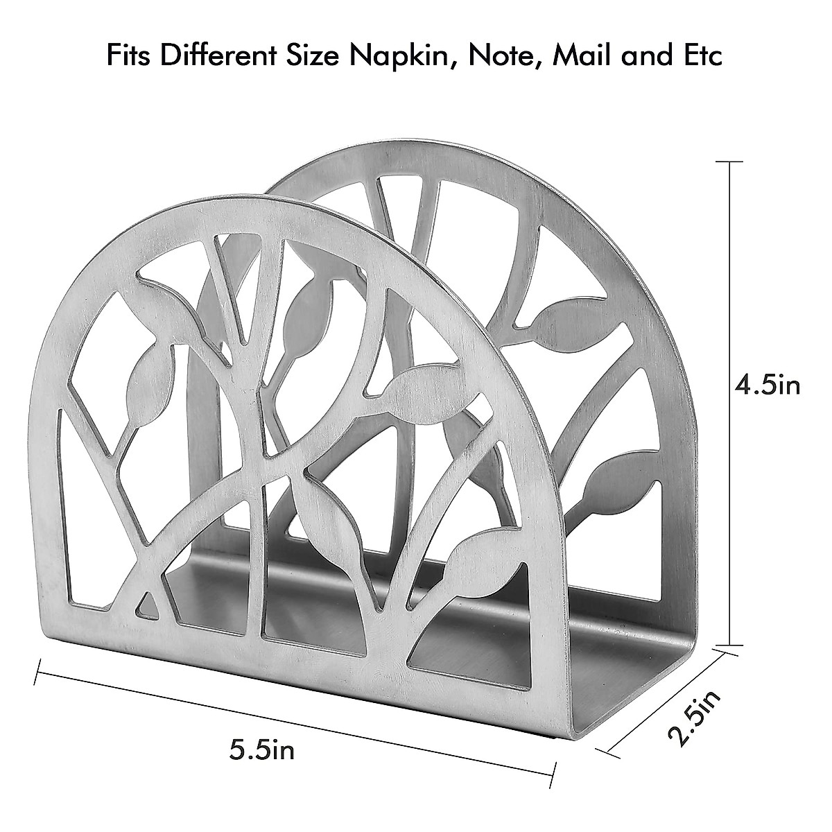 Stainless Steel Napkin Holder Freestanding Paper Napkin Holder Organizer Tissue Dispenser for Kitchen Countertops, Dining Table, Picnic Table, Indoor & Outdoor Use，Silver