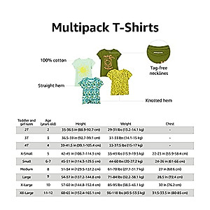 Amazon Essentials Girls' Short-Sleeve T-Shirt Tops (Previously Spotted Zebra), Pack of 4, Black Unicorn/Grey Text Print/Light Pink/Lilac, X-Large