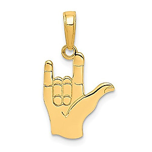 IceCarats 14K Yellow Gold I Love You Sign Language Necklace Charm Pendant 22mm x 12mm Only