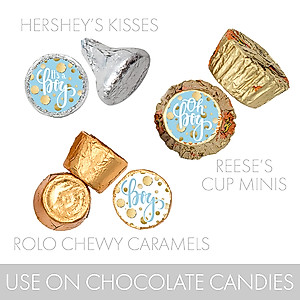 Blue and Gold It's a Boy Baby Shower Favor Stickers, Chocolate Kisses Party Favor Candy Stickers - 180 Labels