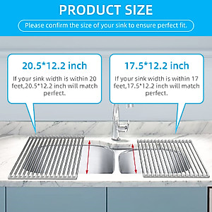 VMVN Dish Drying Rack,Over The Sink Dish Drying Rack,Dish Racks for Kitchen Counter,Roll Up Sink Drying Rack,17.5"x12.2"Stainless Steel Dish Drainers,Kitchen Sink Accessories