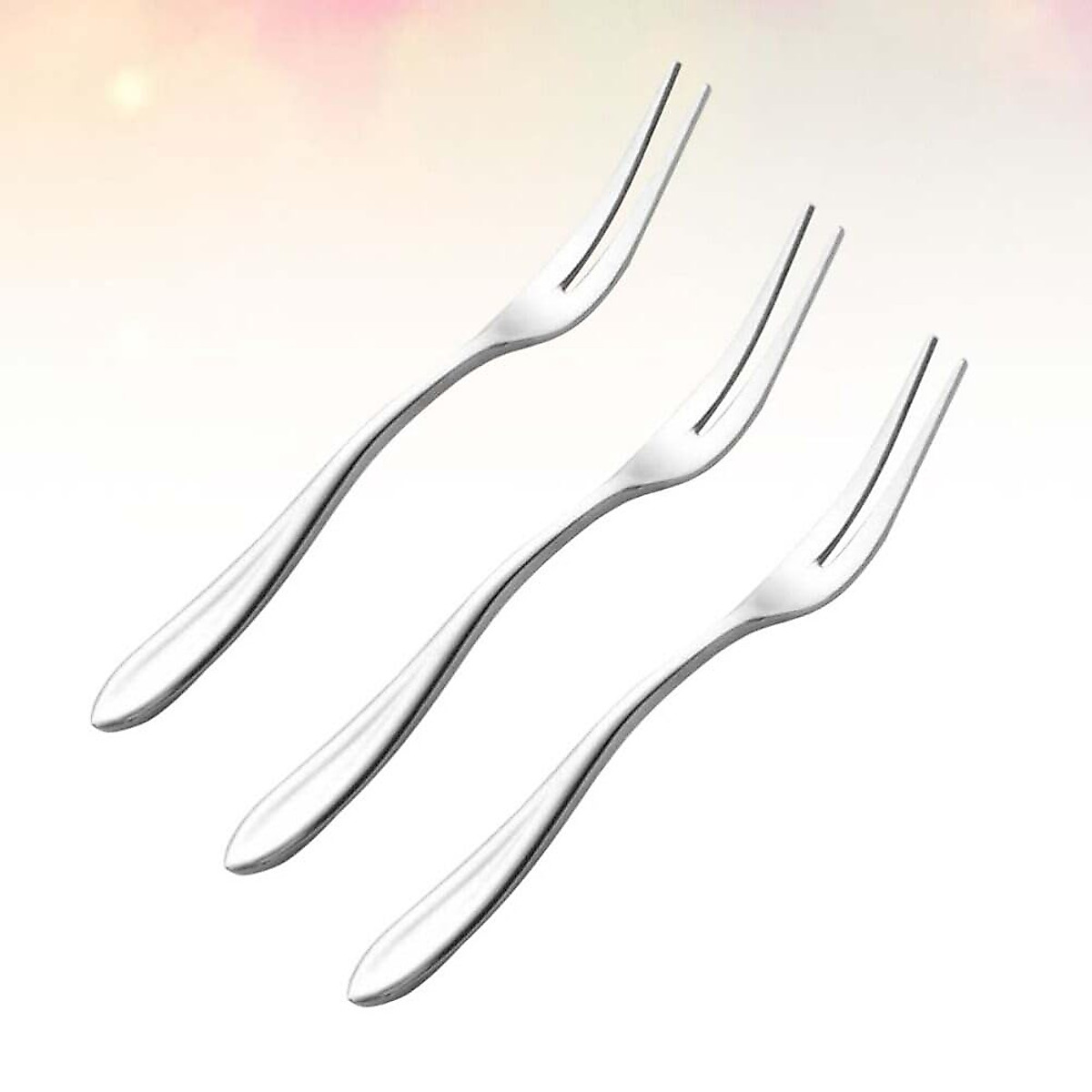 3pcs Stainless Steel Fruit Forks Metal Dinner Forks Satin Forks Two Prong Dinner Fork for Home Restaurant Hotel (Silver)