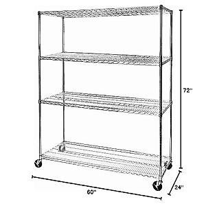 Seville Classics UltraDurable Heavy Duty NSF Solid Steel Wire Rack Storage Unit, Organizer for Garage, Warehouse, Office, Restaurant, Classroom, Kitchen, Steel, 4-Tier Shelving, 60" W x 24" D