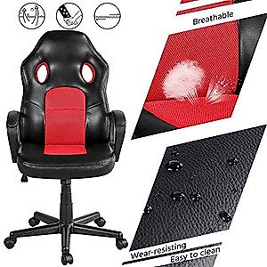 Topeakmart Home Office Desk Chairs High Back Leather Racing Chair Height Adjustable Executive Task Chair Rolling Chair Red