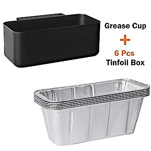 aspace Grease Catcher with Cup Liners, Drip Catcher Pan for Blackstone 28& 36 Inch Professional Flat Top Griddle Liquid Holders, Black Metal Tray with 6-Pack Disposable Foil Pans(Short Hook)