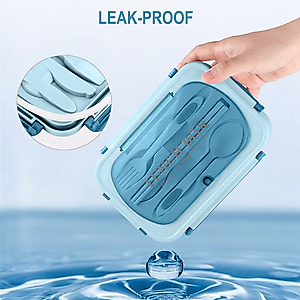 NatraProw Bento Box for Adult, 1200 ML Lunch Containers, LeakProof Lunch Box with Utensils, BPA Free, 3 Compartment Bento Box Microwave Safe, Blue