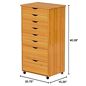 ADEPTUS 76154 8 Drawer Wide Roll Cart, Medium Pine