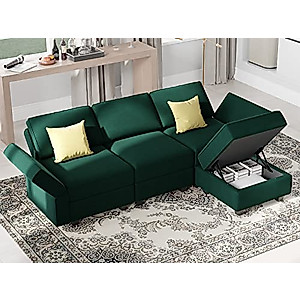 Belffin Convertible Sectional Sofa with Chaise Velvet L Shaped Sofa Couch Modular Sectional Sofa with Storage Green