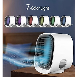 MOGUU Portable Air Conditioner, Evaporative Cooler Fan, 3 Wind Speed & 7 LED Light, USB Powered Personal with 300ml Water Tank for Home, Bedroom, Office, Dorm, Car, Camping Tent, White