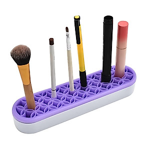 GOLDEN STRAWBERRY 2 PCS Multi-Purpose Cosmetic Storage Box, Desktop Organizers Silicone Make Up Brush Storage Stand Desktop Storage Box for Brush,Eyeliner Pencil,Art Supplies, Painting Brush (Purple)