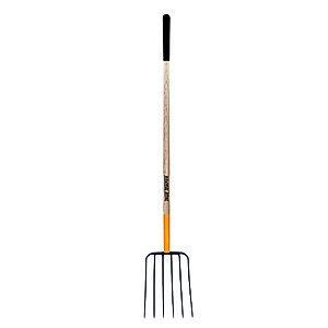 True Temper 1838200 6-Tine Steel Fork Pitchfork with Hardwood Handle 48 in, for Transferring Manure, Mulch with Cushion Grip