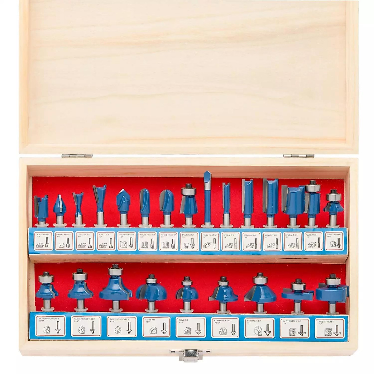 HILTEX 10108 Tungsten Carbide Router Bit Set, Woodworking Tools and Accessories, 1/4-Inch Shank, 24-Piece Set