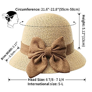 Women Sun Straw Hat Cloche Hat Summer Hat for Women 1920s Vintage Hat Foldable Packable for Beach Vacation