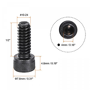 uxcell #10-24x1/2" Hex Socket Head Cap Screw Bolts 12.9 Grade Alloy Steel 25pcs