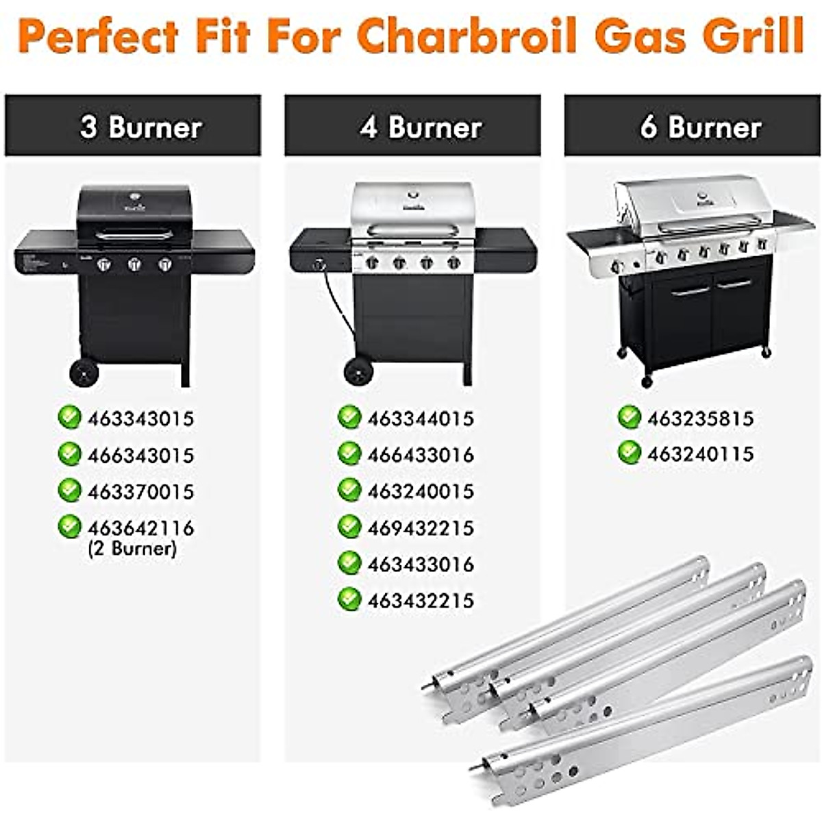 Yiming Grill Replacement Parts for Charbroil Advantage Series 4 Burner 463344015 463343015 463433016 463240115 463240015 463432215 Gas Grills, Burner Tubes, Heat Plates, Carryover Tubes.