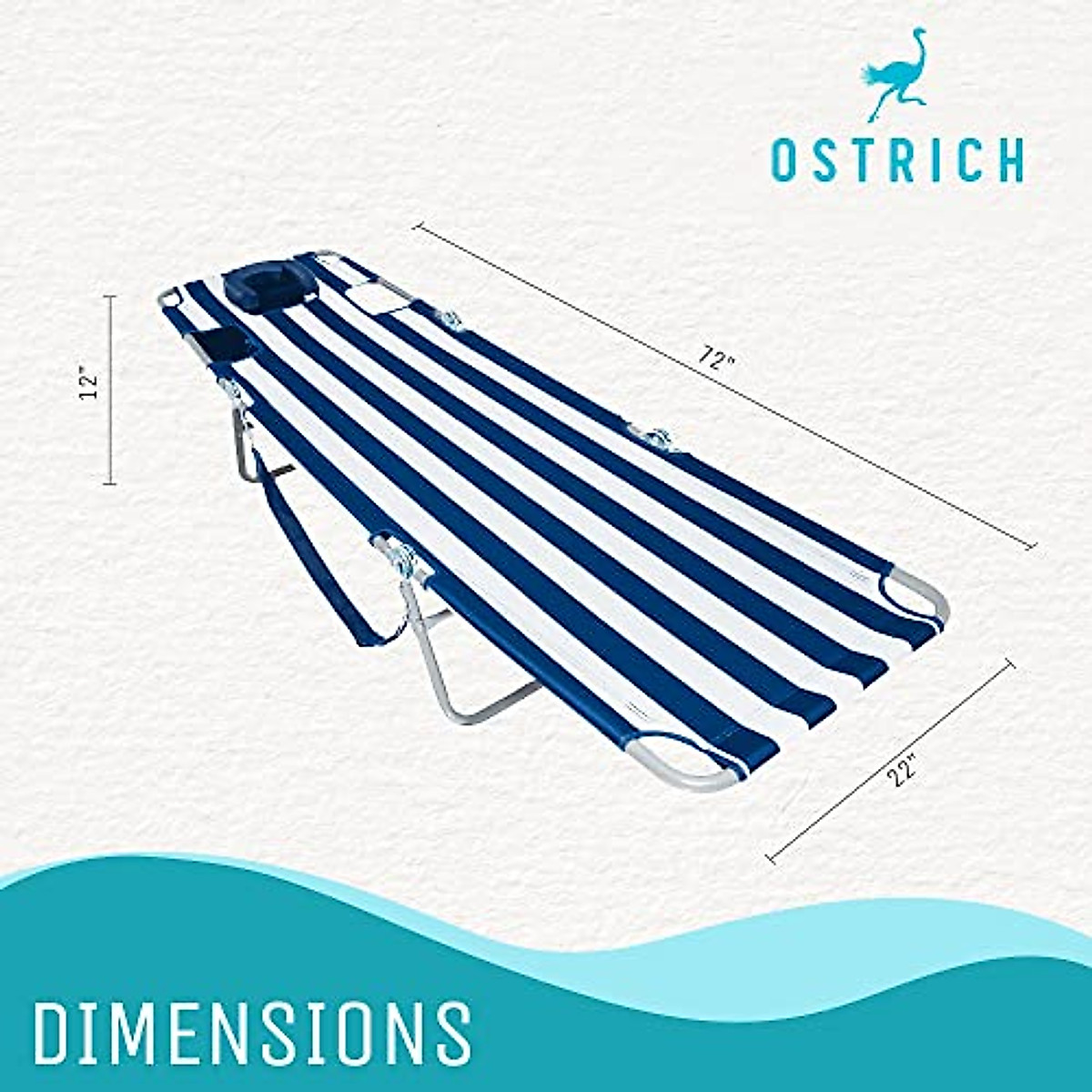 Ostrich Chaise Lounge Blue and White Striped 77.16 x 24.6 x 13.4 inches assembled