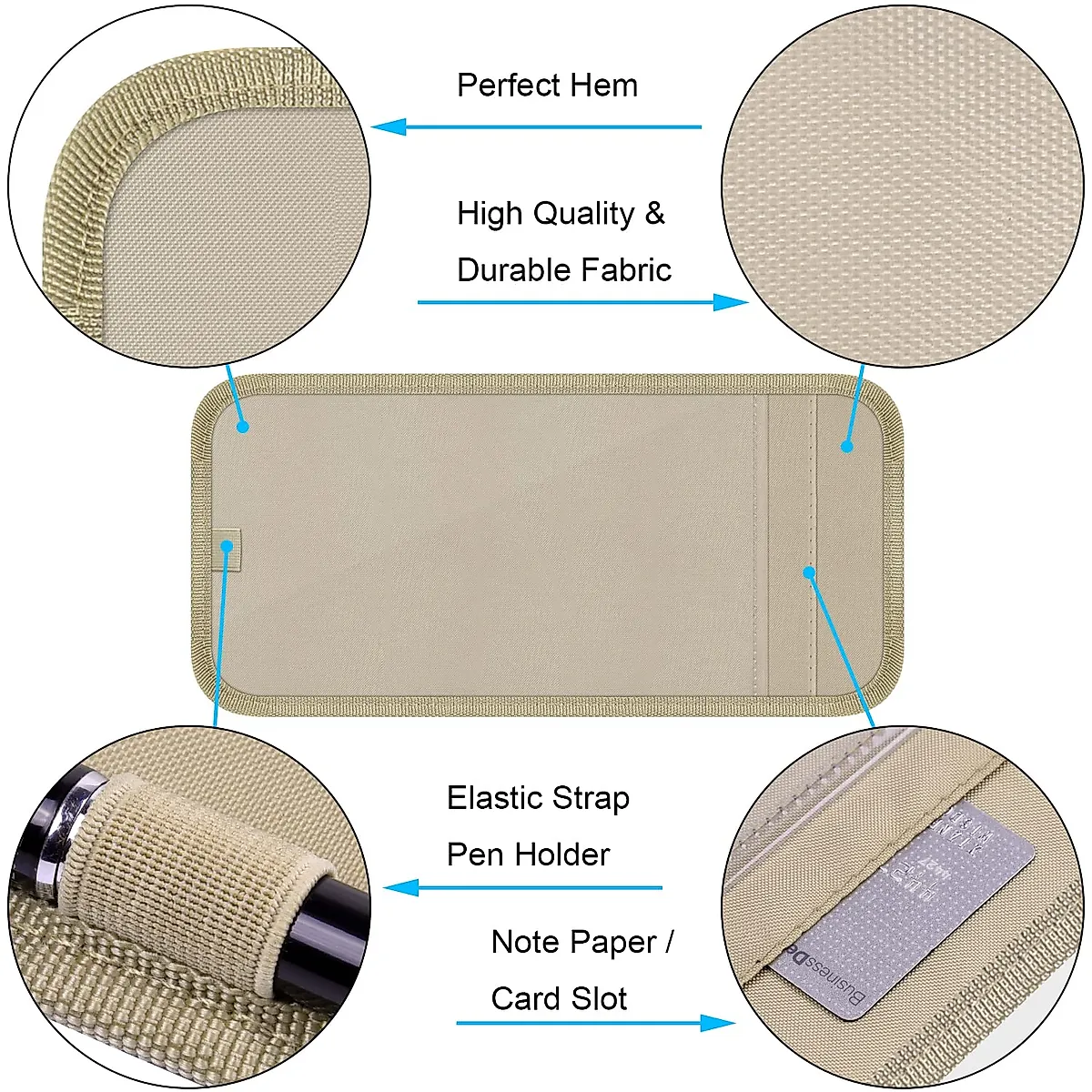 Handicap Placard Holder for Auto, Wisdompro Disabled Parking Permit Sign Protector for Car Sun Visor with Note Paper Slot, Pen Holder and Elastic Strap - Khaki