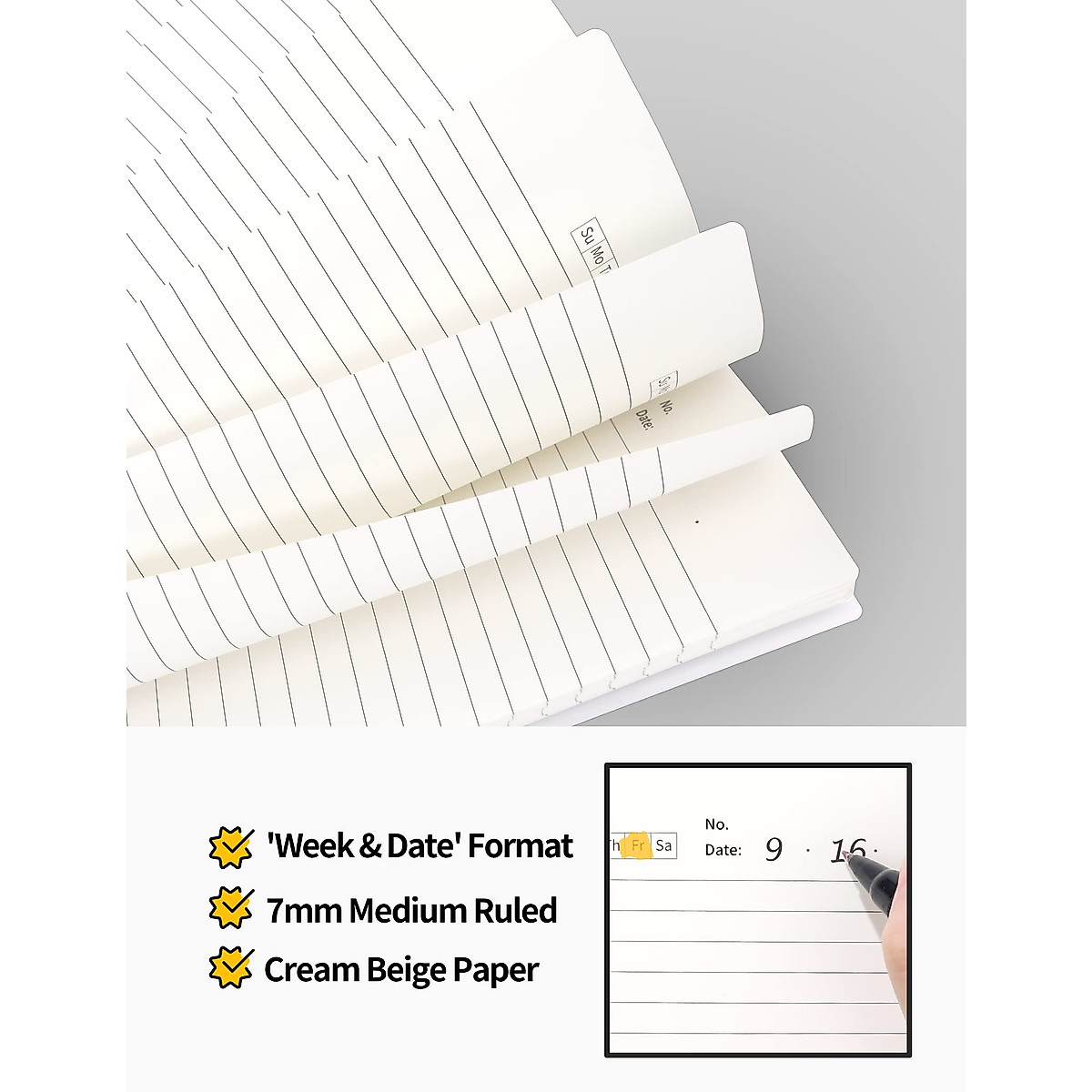 SUNEE 3 Pack Spiral Notebook - A5 Lined Journal Notebook, 120gsm Thick Paper, College Ruled, Giftable Journal for Study and Notes 80 Sheets, 5.7" x 8.3", Blue, Pink, Transparent