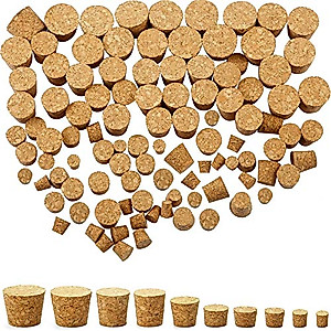 100 Pack Cork Stoppers Wine Bottle Cork Stoppers Wooden Tapered Cork Plugs Replacement Assorted Corks for Wine Beer Bottle Crafts, 10 Sizes