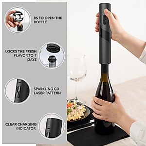 Electric Wine Bottle Opener - Wine Gift Set with Foil Cutter, Wine Aerator Pourer, Wine Decanter, Wine Preservation Stoppers - Corkscrew Bottle Opener - Rechargeable Wine Saver - Wine Tasting Set