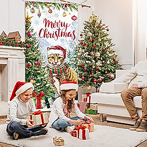 Tiamon Christmas Door Cover Christmas Cat Door Cover Decoration Xmas Cute Cat Snowflake Door Cover Banner for Winter Holiday Party Supplies, 70.9 x 35.4 Inches