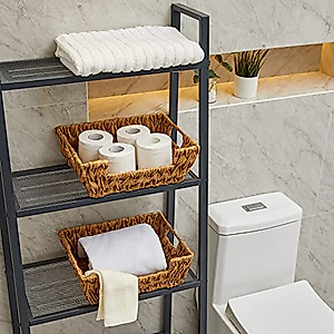 JMKaixin Wicker Storage Baskets, Water Hyacinth Storage Basket with Built-in Handles,2-Pack Hand Woven Baskets with Carry Handles for Storage 13.75" x 11" x 5"