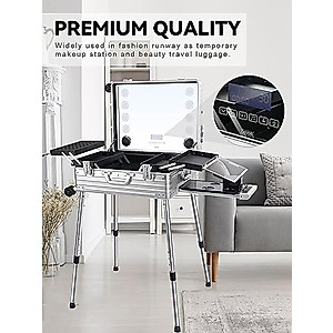 Lorvain 24 Inch Large Makeup Train Case with Mirror and Lights, Rolling Cosmetic Trolley with Bluetooth, Professional Artist Cosmetic Travel Organizer Box Aluminum Makeup Case Salon Station (Silvery)