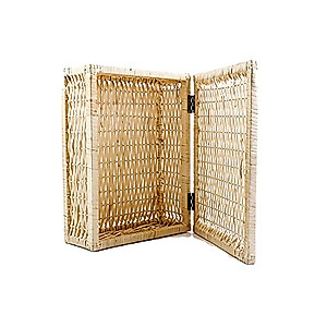 KINGWILLOW Wicker Basket with Lid, Rectangular Wooden Framed Woven Storage Bin with Inside Handles