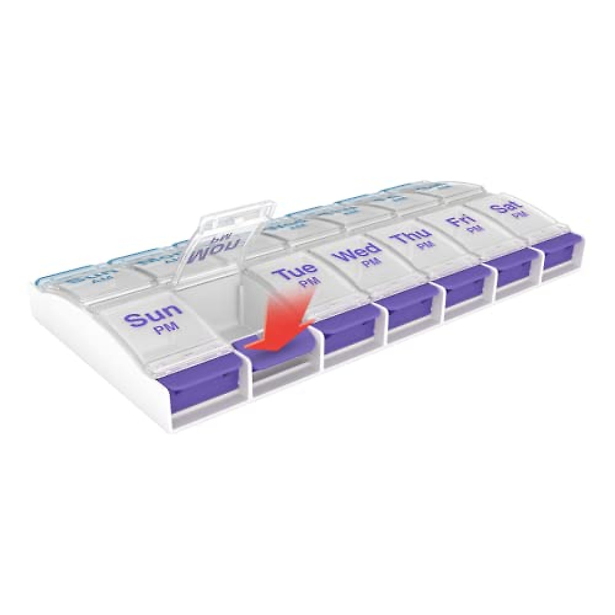 EZY DOSE Push Button (7-Day) Pill, Medicine, Vitamin Organizer | Weekly, 2 Times a Day, AM/PM | Large Compartments | Arthritis Friendly | Clear Lids