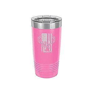 Rogue River Tactical USA Flag Buck Hunting 20 Oz. Travel Tumbler Mug Cup w/Lid Vacuum Insulated Hot or Cold United States Deer (Pink)