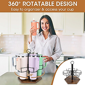 Stanley Cup Holder for Tumbler With Handle, 360° Rotating Stanley Cup Organizer Water Bottle Storage 20/30/40oz Kitchen, Hexagonal Spinning Tumblers Organizer Countertop Cabinet 6 Slots Mugs Turn Rack