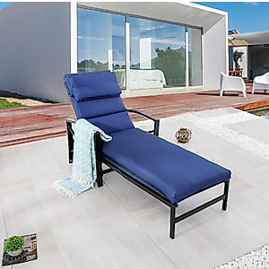 LOKATSE HOME Outdoor Adjustable Chaise Patio Steel Furniture Metal Lounge Chair with Cushion, Blue