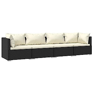 qiangxing Patio Furniture Set 4 Piece with Cushions Outdoor Patio Furniture Outdoor Furniture Sets Patio Sectional Outdoor Seating Poly Rattan Black 3101423