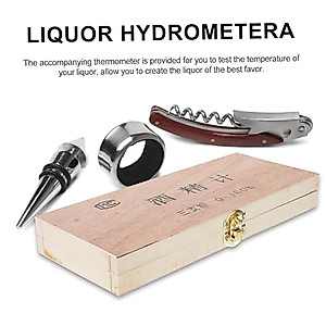 4 Pieces Meter Vinometer Meter for Liquors Liquid Meter Licorometer Hydrometer Hydrometer Spirit Wooden Box Glass